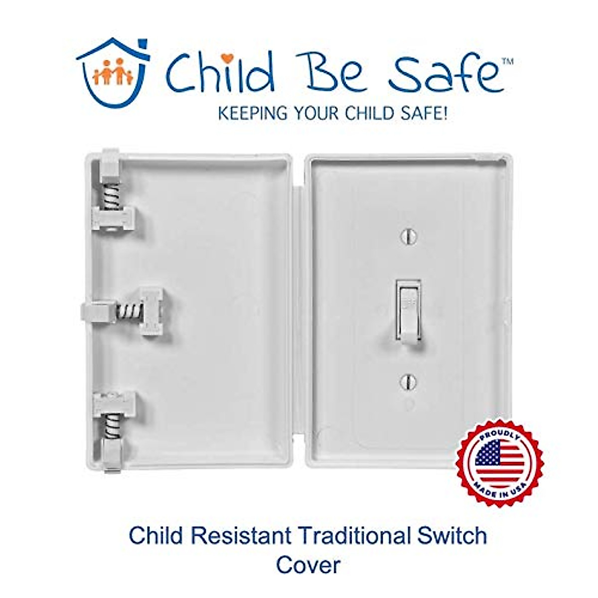 Child Be Safe, Baby Toddler Pet Resistant Electrical Safety Cover Guard for Home and Business, Made in USA, Traditional Standard Toggle Light Switch (White, Single Unit)