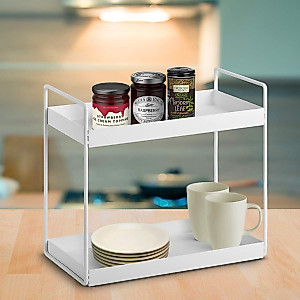 Aisung 2-Tier Bathroom Countertop Organizer Vanity Tray Cosmetic & Makeup Storage Kitchen Spice Rack Standing Shelf, White