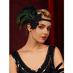 SWEETV 1920s Flapper Feather Headband, 20s Sequined Showgirl Headpiece, Gatsby Hair Accessories for Women (Burgundy)
