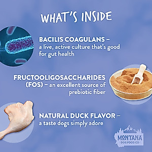 Montana Dog Food Co. Digestive Health Supplement for Dogs – Savory Duck Soft Chew with Prebiotics and Probiotics, – Supports Gut Flora & Intestinal Well-Being – Vet Formulated, USA-Made, 90 Soft Chews