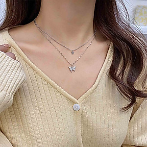 YienDoo Boho Layered Crystal Butterfly Necklace Choker Vintage Silver Tiny Butterfly Pendant Necklace Funky Rhinestone Butterfly Choker Rock Statement Necklace Charm Jewelry for Women and Girls