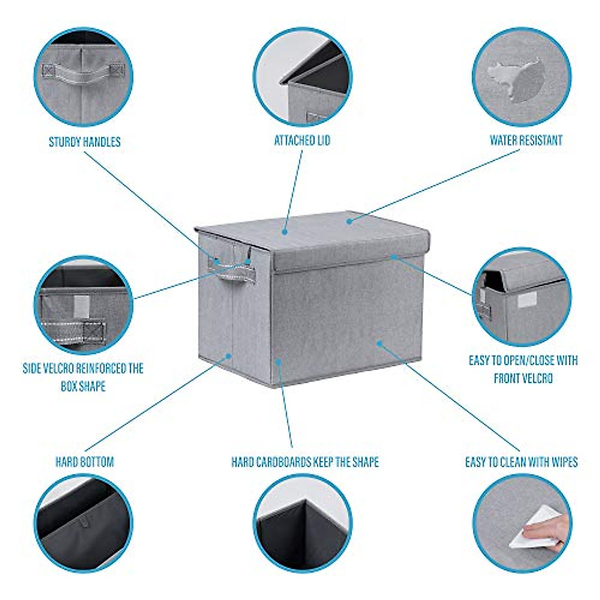 VENO 4 Pack Large Collapsible Storage Bin with Lid, Decorative Box, Cube, Organizer, Container for Home Office Shelf Closet Toys Clothes Sundries, Reusable and Sustainable (Gray - Set of 4)