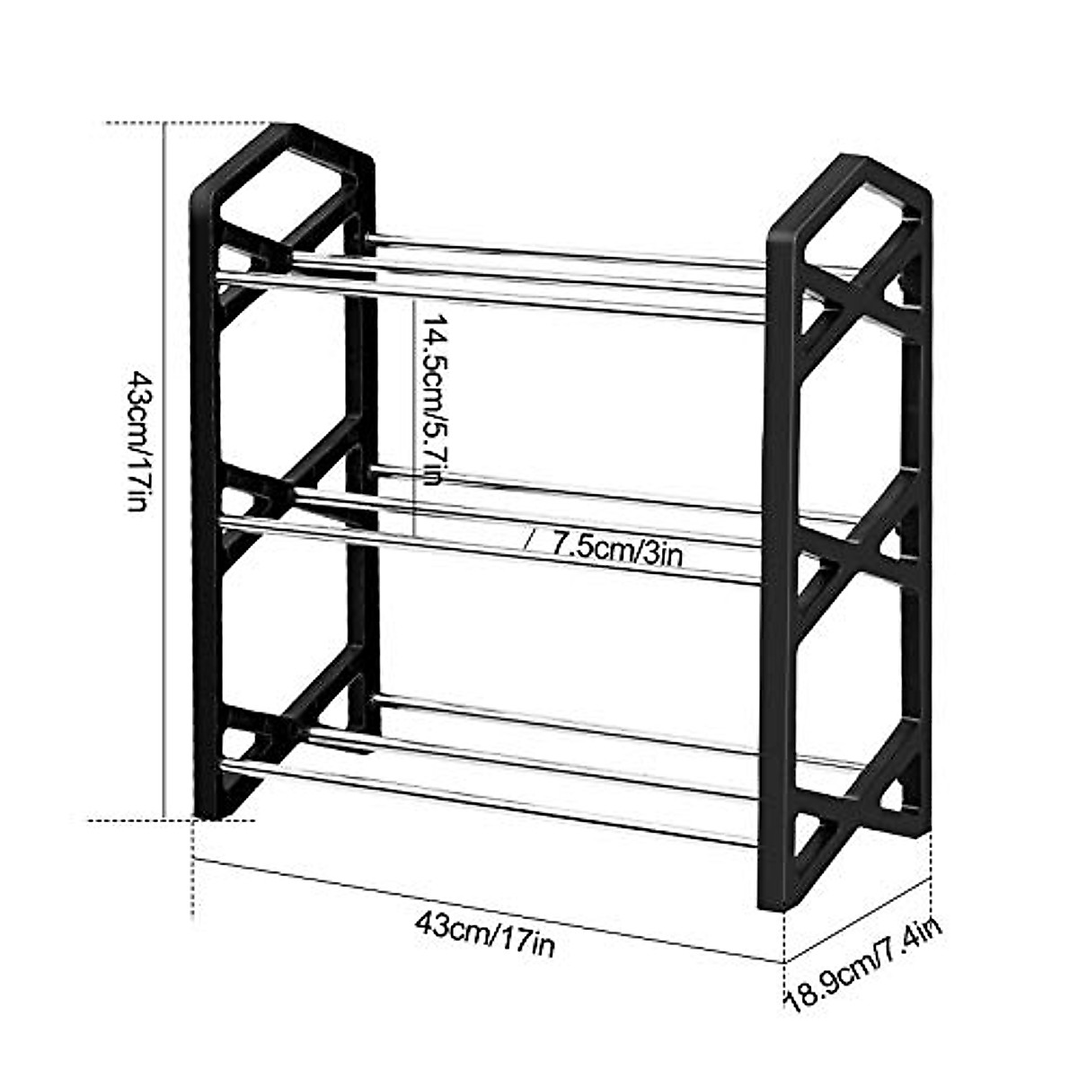 NiHome 3-Tier Shoe Rack Multifunctional Sturdy Steel Organizer Compact Small Size Lightweight 6 Pairs Footwear Freestanding Shelf for Closet Hallway Entryway Living Room Bedroom X Shape Frames (Black)