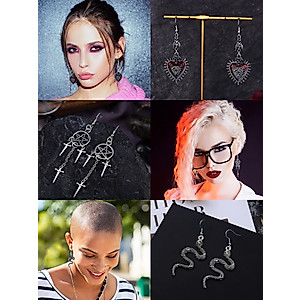16 Pairs Gothic Earring for Women Grunge Punk Vintage Earrings Set Goth Snake Harajuku Style Evil Eye Dangle Retro Silver Earrings Harajuku Style Trendy Punk Rock Earrings for Halloween Girls Teen