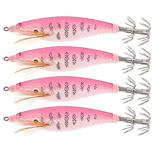 Leftwei 8cm Simulation ABS Fishing Tackle, 4Pcs Fishing Bait Dual Squid Hook for Fishing Lover Luring Fish Outdoor Sea/Fresh Water Fishing Lures