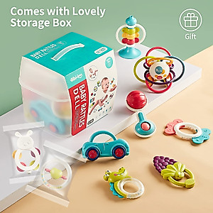 Bu-buildup 9 pcs Baby Rattle Teething Toys, Baby Rattles Toys, Infant Shaker with Storage Box, Grab and Spin Rattles for Newborn Girl Boy, Odorless Infant Toys for Babies 0-6-12 Months