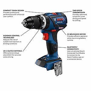 BOSCH GSB18V-535CN 18 V Ec Brushless Connected-Ready Compact Tough 1/2 In. Hammer Drill/driver (Bare Tool)
