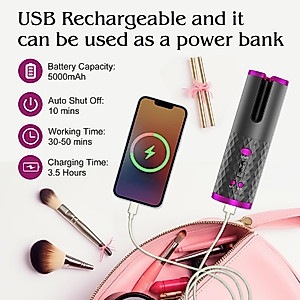 Automatic Cordless Auto Hair Curler Curling Iron with LCD Display Adjustable Timer & Temperature, Portable Rotating Ceramic Barrel Curling Wand Fast Heating Hair Curler