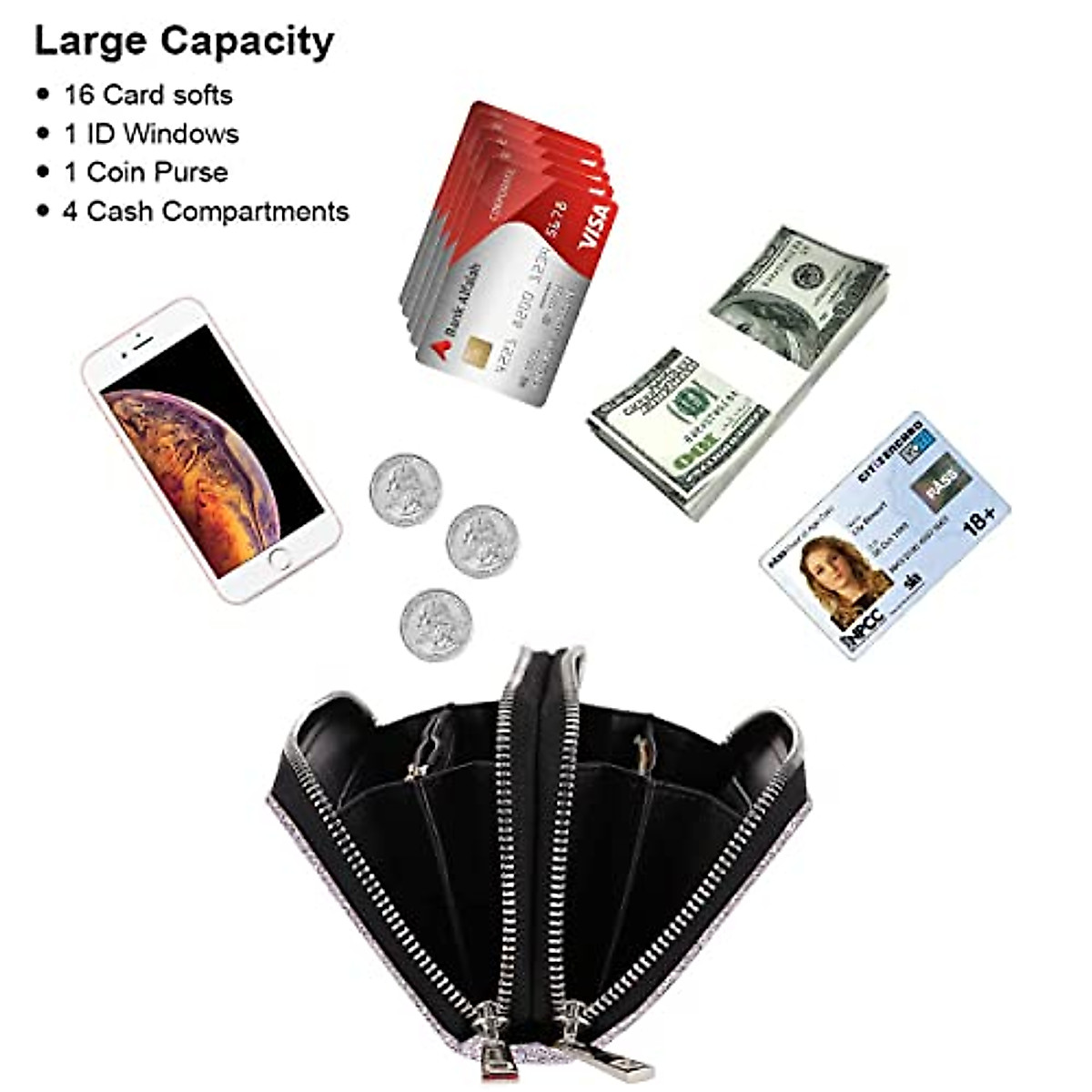 RFID Blocking Leather Wallet for Women,Excellent Women's Pu Leather Phone Credit Card Holder with Removable Wristlet