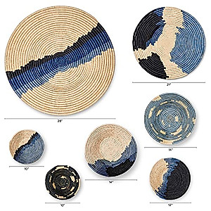 KAZI Decorative Baskets, Wall & Home Decor, Fruit Bowl and Storage Basket, Artisan-made with Raffia, Eco-friendly by African Artisans, Set of 7 (Coastal Blues - Grand Wall Statement Set)