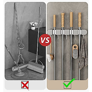 VALINK Brooms and Mop Holder Wall Mounted, Brooms Hanger for Home Garden Garage and Storage (4 Racks with 5 Hooks) White