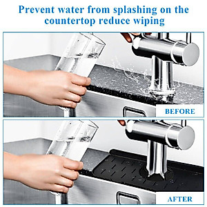 Silicone Kitchen Sink Splash Guard, VSTM Faucet Water Drip Catcher Mat, Sink Drain Pad Behind Faucet, CounterTop Protector Drying Mat Racks for Bathroom, Kitchen, Bar, RV and Farmhouse (Black)