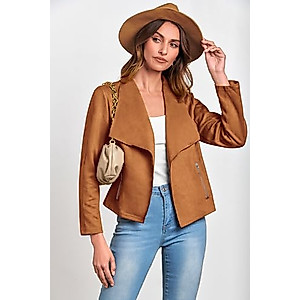 PRETTYGARDEN Women's Faux Suede Jackets 2023 Fall Clothes Long Sleeve Open Front Cropped Coat Outwear (Brown,Medium)