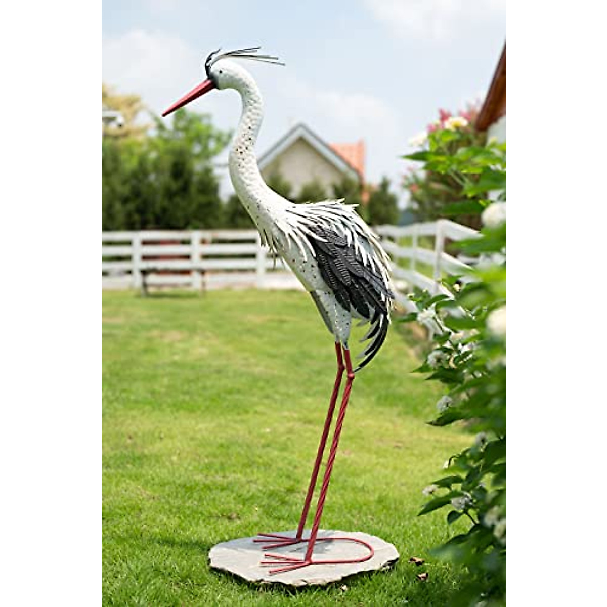 TERESA'S COLLECTIONS 3D Heron Garden Statues Sculptures Yard Decor Outdoor, 38-45 Inch Large Crane Statues Decoy, Bird Metal Yard Art Lawn Ornaments for Pond Patio Backyard Decorations Set of 2