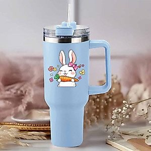 40 ounce insulated cup with handle, double-layer vacuum stainless steel material, equipped with straw, can keep warm or maintain cold drinks Easter Rabbit Carrot 1 wathet