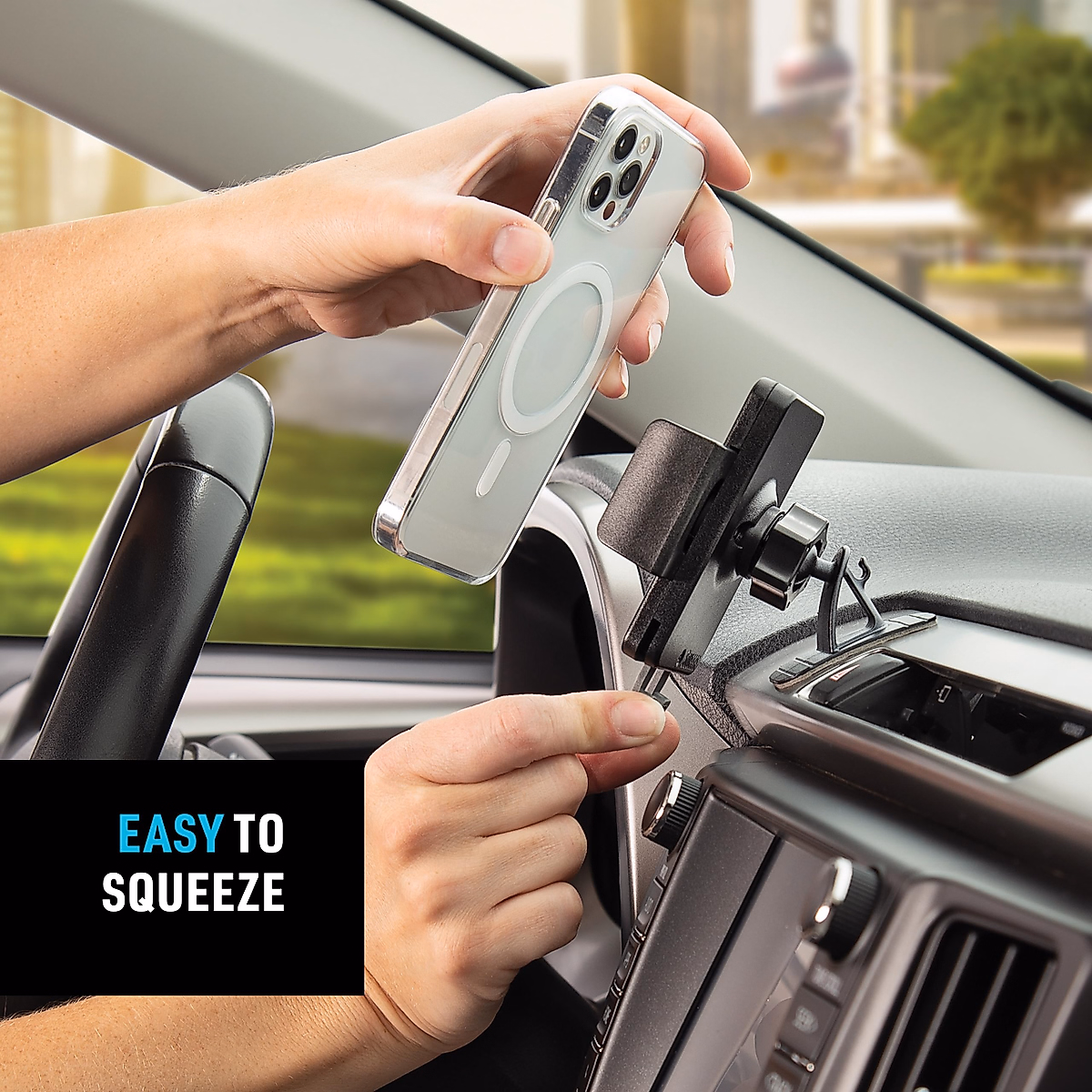 Nite Ize Squeeze Universal Dash Mount - Phone Holder & Mount for Car Dashboard - Cell Phone Accessories with Universal Design - Black