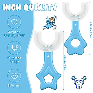 6 Pieces Kids U Shaped Toothbrush, Food Grade Soft Silicone Brush Head Whitening Massage Toothbrush U-Type Toothbrush Whole Mouth Toothbrush with Handle for Kids 2-8 Years Old (Blue)