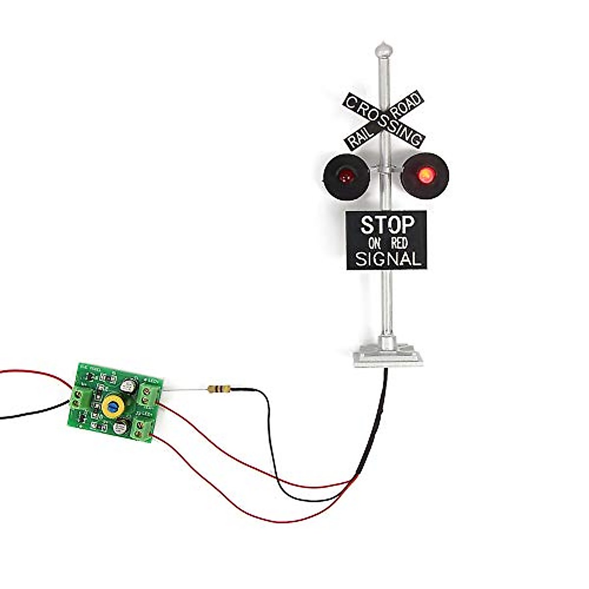 1Set O Scale Railroad Train/Track Crossing Sign 4 Heads LED Made + Circuit Board Flasher-Flashing Red Train Signal Lights Decoration and Party JTD436RP