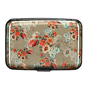 ELFISH Mini RFID Aluminum Wallet Credit Cards Holder Business Card Case Metal ID Case for Men Women（Flower Shadows