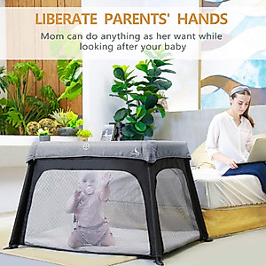 LuckyDove Portable Travel Crib&Pack n Play-Lightweight with Carry Bag,Foldable Travel Crib with Soft Washable Mattress,Side Door Frame Design,Simple Assembly&Easily Collapsible(Gray)