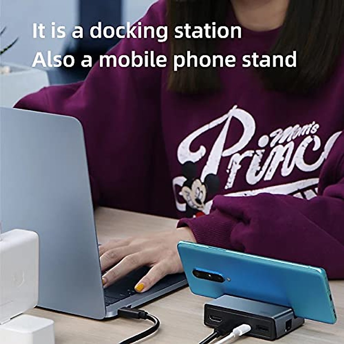 CHYSP USB C Hub Type-C Docking Station Type-C to 4K HDMI-Compatible PD SD/TF Card Reader RJ45 Phone Holder Stand