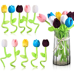 ZJoey 10/18 Pcs Plush Tulips Flower Stuffed Rose Flower Bendable Stems Plush Bouquet Toy Soft Rose Flower 12.6 Inch for Graduation 2024 Mother's Day Girl Girlfriend Wife(10 Pcs Colorful Tulip Series)