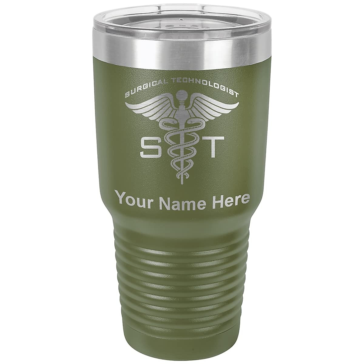 LaserGram 30oz Vacuum Insulated Tumbler Mug, ST Surgical Technologist, Personalized Engraving Included (Camo Green)