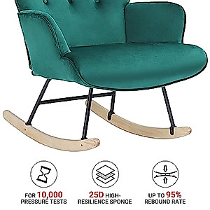 K Knowbody Rocking Chair Nursery, Boho Nursery Glider Rocker Modern Accent Chair for Bedroom, Living Room, Tufted Upholstered Armchair with Linen Fabric, Nursing Chairs for Mom and Baby, Green