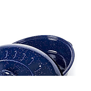 IMUSA USA 18" Traditional Vintage Style Blue Speckled Enamel on Steel Covered Oval Roaster