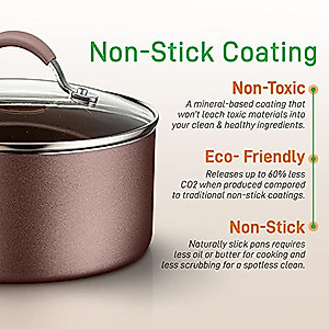 NutriChef Kitchenware Pots & Pans High-Qualified Basic Kitchen Cookware, Non-Stick (20-Piece Set), One Size, Brown