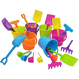 The Dreidel Company Mini Beach Playsets, Play Set Includes 1 Sand Bucket, 1 Shovel, 1 Rake, and 1 Scoop, Birthday Treats for Boys and Girls, Party Favors for Kids and Toddlers (6-Pack)