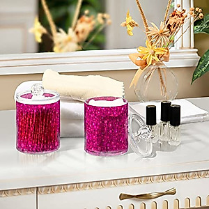 ALAZA 2 Pack Qtip Holder Dispenser Hot Pink Glitter Bathroom Organizer Canisters for Cotton Balls/Swabs/Pads/Floss,Plastic Apothecary Jars for Vanity