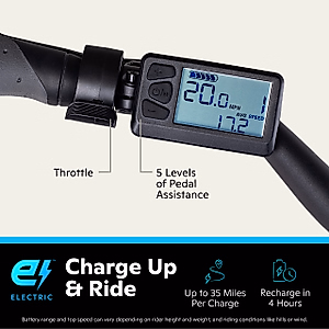 Schwinn Marshall Electric Hybrid Bike for Adults, Small/Medium Step-Thru Aluminum Frame, 250W Motor, 7 Speed, 27.5-Inch Wheels, Gloss Grey