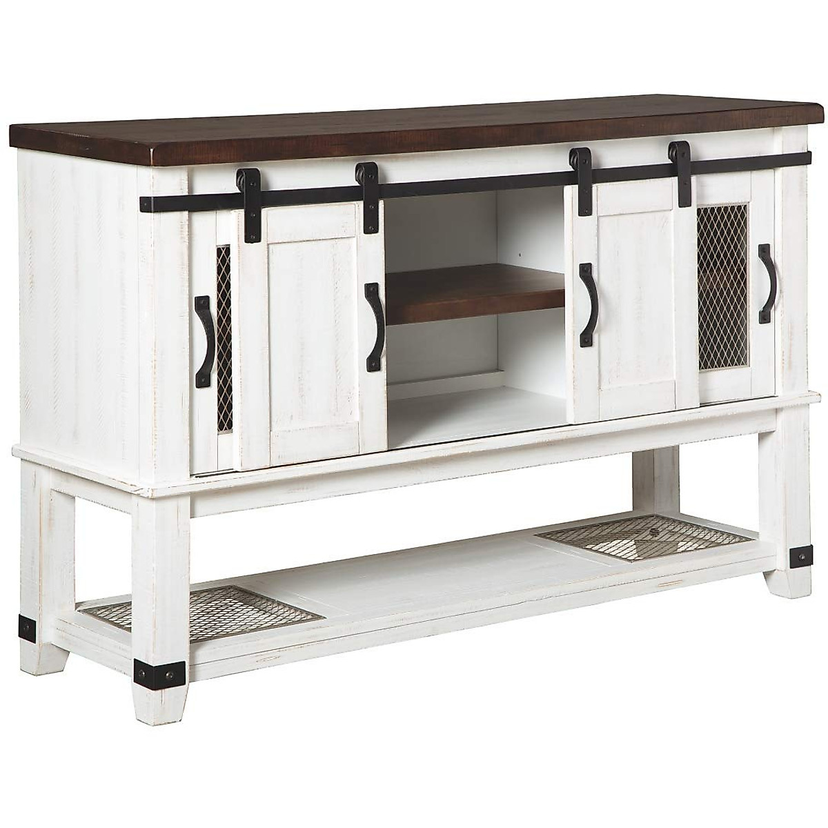 Signature Design by Ashley Valebeck Farmhouse Dining Room Server or Buffet, White & Brown