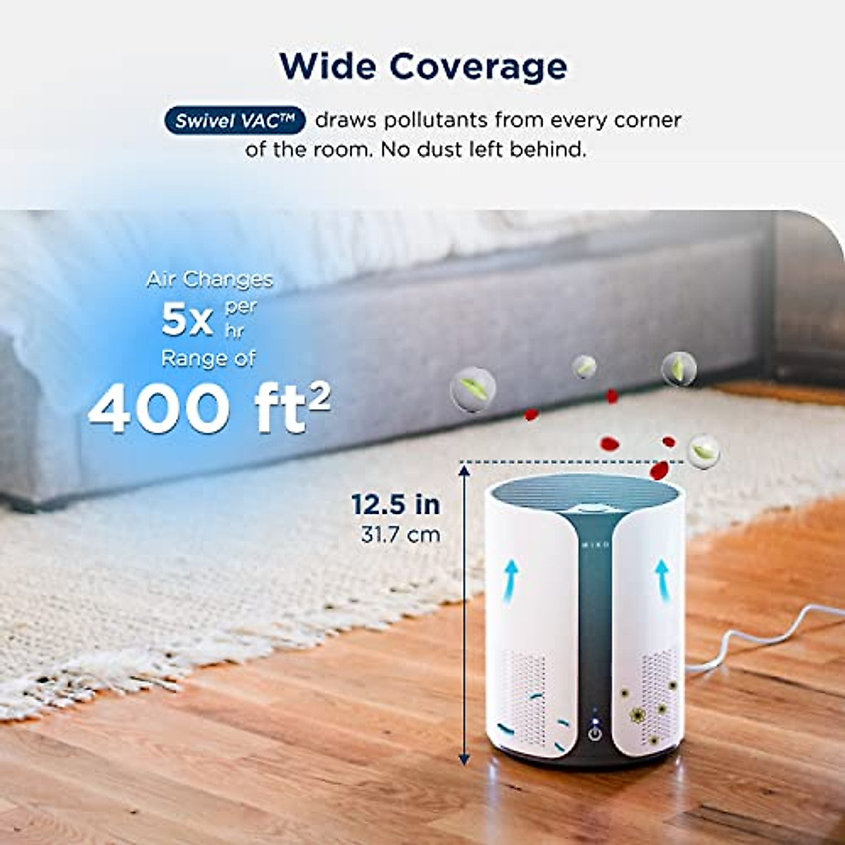 Miko Air Purifier For Home HEPA Air Purifier Covers 400 sqft In Large Room, 3 Fan Speeds, Built-in Timer, 150 CADR, Sleep Mode- True H13 HEPA Removes 99.97% Smoke, Pollen, Pets, Allergies,