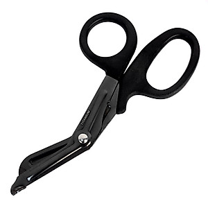 MediTac Titanium-Bonded EMT Trauma Shears – 7 ¼” Black Medical Bandage Scissors with LED Pen Light Two Pack - Autoclavable (Black & Silver)