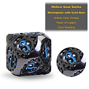 BEWTEIM New Version Steampunk Gear DND Dice Set 7pcs Polyhedral Dice d&d Dungeons and Dragons Dice Gifts RPG,MTG,Pathfinder Role Playing Games (Black Blue, Hollow)