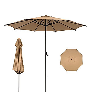 Abba Patio 11ft Patio Umbrella Market Outdoor Table Umbrella with Push Button Tilt and Crank, 8 Ribs, UV Protection, Tan