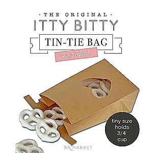 BR Market Kraft Paper Treat Bags - Extra Small with Heart Window, 50 Pcs, 3.3 x 5.5 x 2 Inch, Tin Tie Tab Lock, Brown Window, Perfect for Cookies, Coffee, Weddings