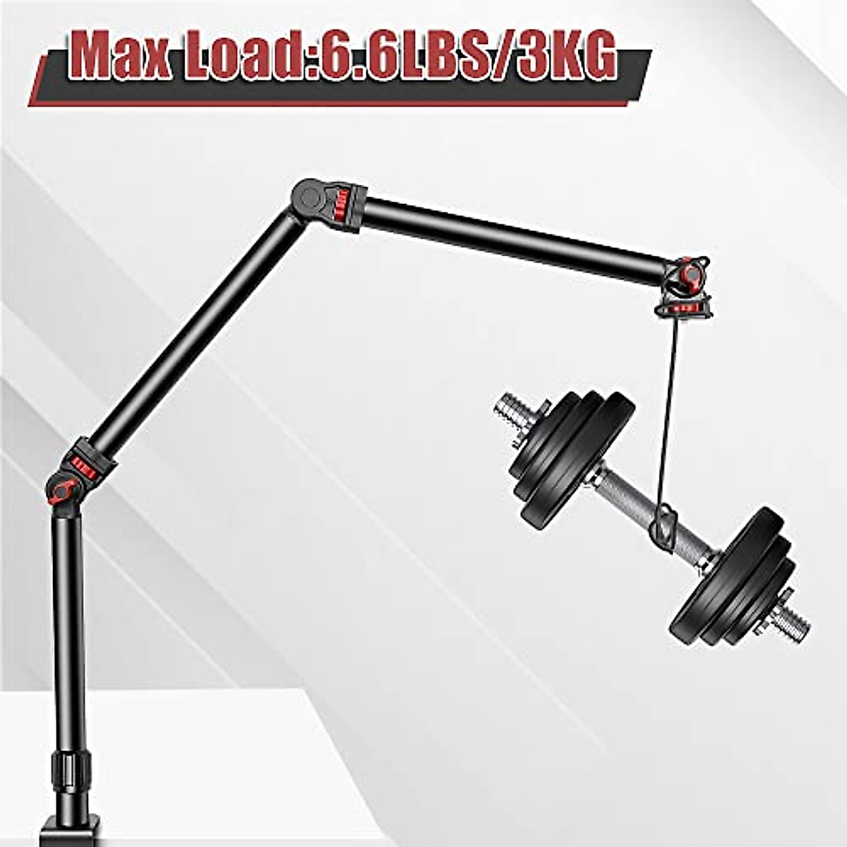 FOUTOUKEEP Flexible Overhead Camera Mount with 1/4“ 3/8" 5/8" Screws, Adjustable 3-Section Camera Stand Clamp with 180° Range & 360° Base, Overhead Webcam Phone Camera Mount for Photography