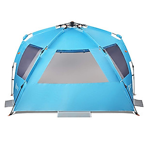 Easthills Outdoors Instant Shader Dark Shelter XL Beach Tent 99" Wide for 4-6 Person Sun Shelter UPF 50+ with Extended Zippered Porch Pacific Blue
