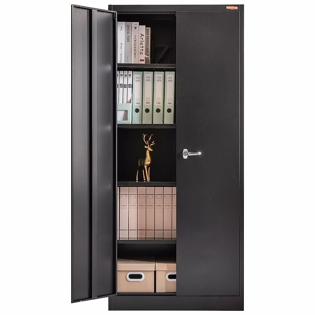 BESFUR Metal Storage Cabinet, 72" H Large Metal Cabinets with 4 Adjustable Shelves and Locking Doors, Classic Steel Storage Cabinet for Home, School, Office, Garage (Black)…