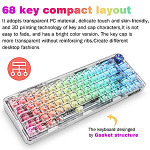 CC MALL 60% Transparent Mechanical Keyboard with Clear Keycaps,Gasket Hot Swappable Custom Wireless Keyboard,RGB Backlit Gaming Keyboard,2.4G/Type-C/Bluetooth Mechanical Keyboard(White)