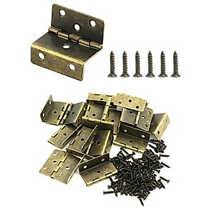 QWORK Decorative Box Hinges, 20 Pack Antique Bronze Hinges, Jewelry Wood Boxes Hinge Tri-Fold Hardware Hinges for Cabinet, Furniture, Door, Vintage Jewelry Chest, with Mounting Screws