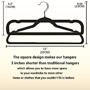 Velvet Pant Hangers, 20pcs Heavy Duty Flocked Trouser Hangers with Non-Slip Bar, 35cm(L) Adult Clothes Hanger with Swivel Hook, Slim Felt Jean Hangers for Shorts, Dress, Scraf, Bar (Black-Silver)
