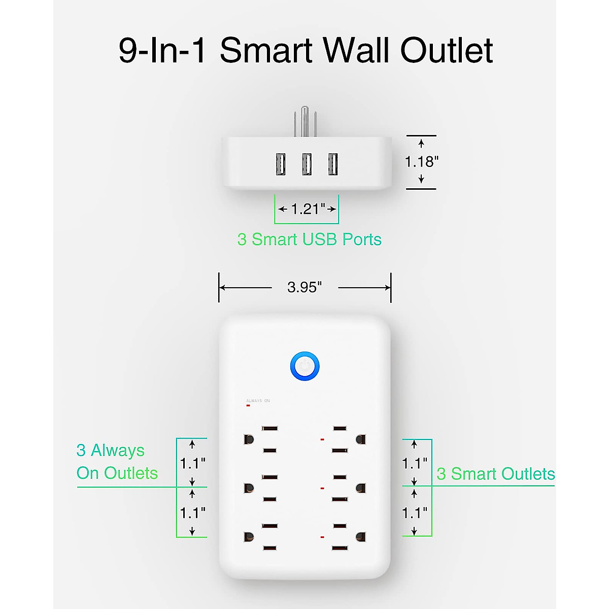 GHome Smart Plug Outlet Extender, USB Surge Protector 3 Individually Controlled Outlets and 3 USB Ports, WiFi Plug Works with Alexa Google Home, Outlet Timer Wall Adapter, 2.4GHz Wi-Fi Only, 15A/1800W