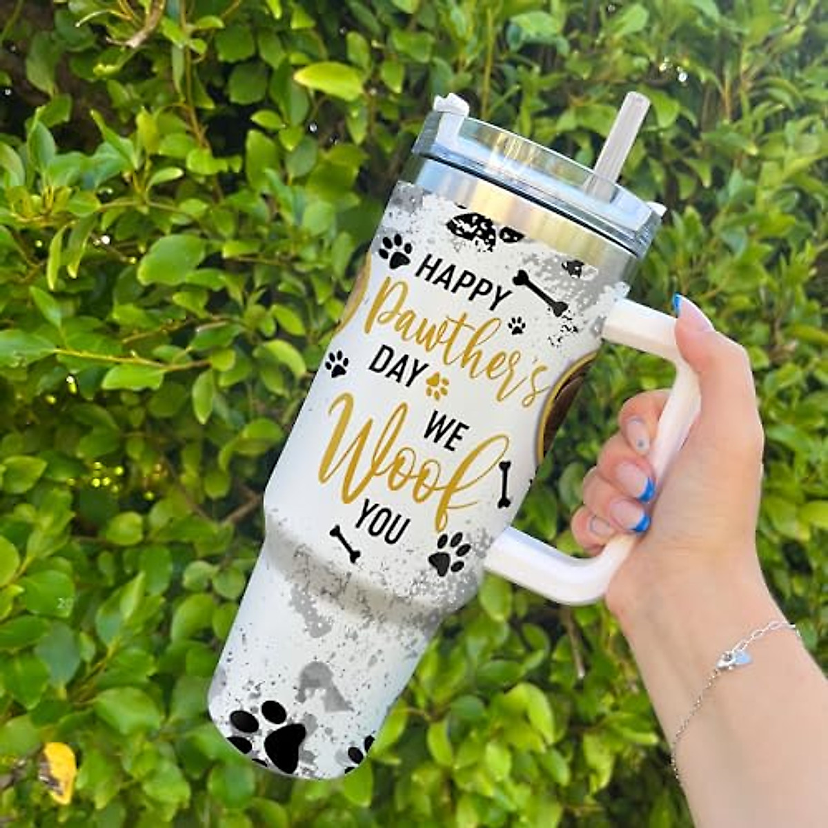 Hyturtle Personalized Picture Dog Dad 40oz Tumbler with Handle and Straw Gifts for Dog Lovers, Funny Father's Day Cup Gifts For Men, Best Gift Idea for Dogs Dad Stainless Steel Travel Cup With Lid