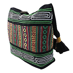 NOVICA Handmade Thai Hillside - Embroidered Multicolored Cotton Shoulder Bag, Tote Bag Large Shoulder Bag Top Handle Handbag with Yoga Mat Buckle for Gym, Work, School.