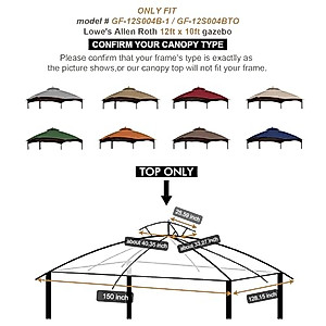 Eurmax USA High Performance Replacement Canopy Top for Lowe's Allen Roth Heavy Duty Gazebo Roof with Air Vent - 10x12 Gazebo Cover #GF-12S004B-1, Replacement Top Only (Burgundy)