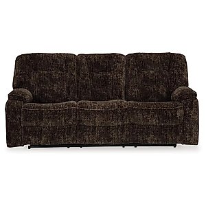 Signature Design by Ashley Soundwave Contemporary Manual Reclining Sofa with Drop Down Table, USB Ports and Cup Holders, Dark Brown